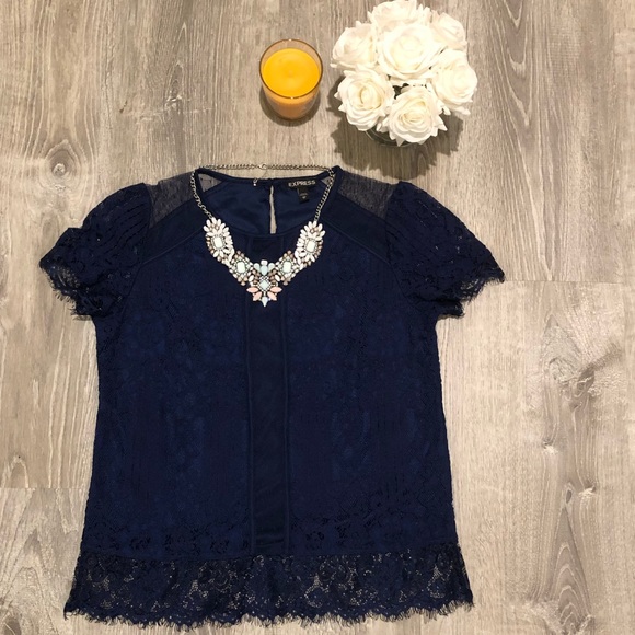Express | Tops | Express Navy Blue Lace Top New | Poshmark